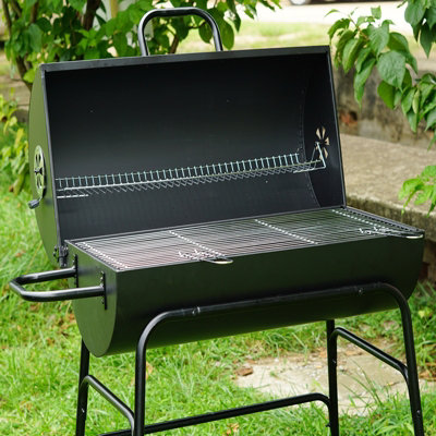 Large Oil Drum Charcoal BBQ Grill Barbecue Warming Rack Portable Wheels ...