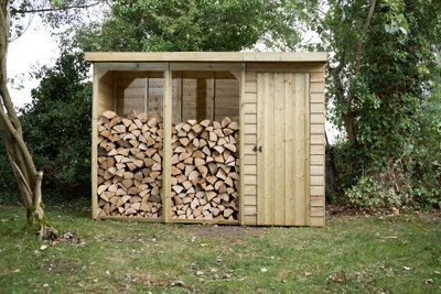 Large Pent Wooden Overlap Log Store with Tool Storage (2.7m x 0.9m)
