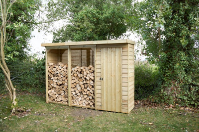 Large Pent Wooden Overlap Log Store with Tool Storage (2.7m x 0.9m)