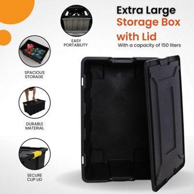 Large Plastic Storage Box with Lid (92x58x42 cm) - Heavy Duty Container ...