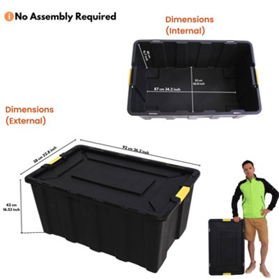 Large black plastic storage boxes store