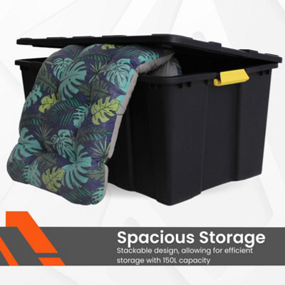Large Plastic Storage Box with Lid (92x58x42 cm) - Heavy Duty Container ...