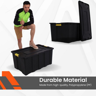 Large Plastic Storage Box with Lid (92x58x42 cm) - Heavy Duty Container ...