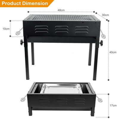 Large Portable Charcoal BBQ Grill Steel Barbecue Stove with Hot Plate ...