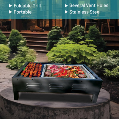 Large Portable Charcoal BBQ Grill Steel Barbecue Stove with Hot Plate ...