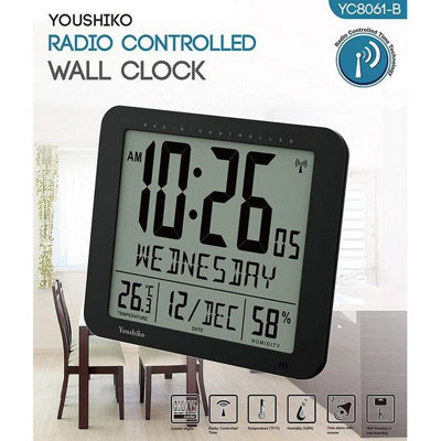 Large Radio Controlled Wall Clock with Large 3.27 inches Time digits