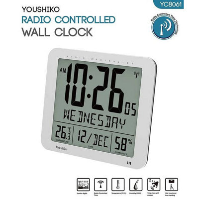 Large Radio Controlled Wall Clock with Large 3.27 inches Time digits