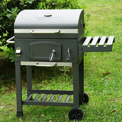 Large Rectangular Adjustable Charcoal BBQ Grill Garden Barbecue Trolley ...