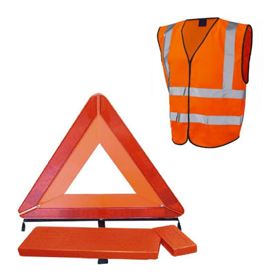 Large Reflective Warning Triangle Sign and Orange Safety Vest ...