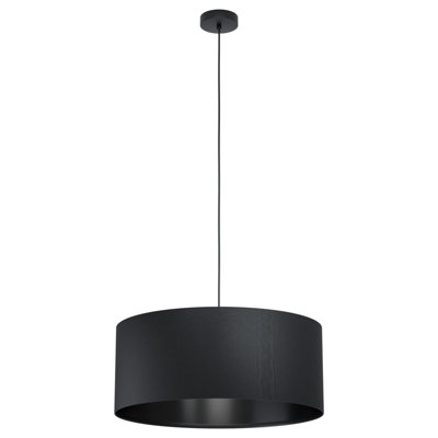 Large Round Black Fabric Pendant Ceiling Light with E27 Bulb Socket