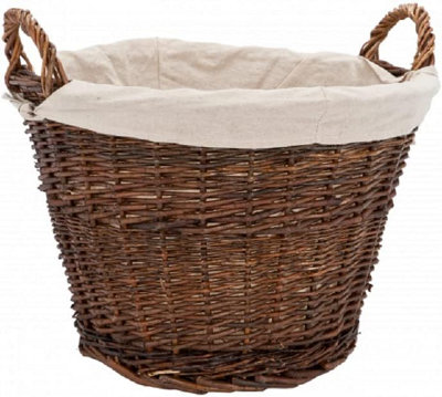 Large Round Brown Rustic Wicker Fireside Log Basket With Removable ...