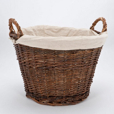 Large Round Brown Rustic Wicker Fireside Log Basket With Removable ...