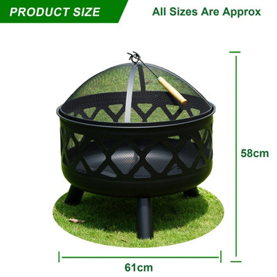 Large Round Fire Pit Bowl 24 inch Garden Camping Wood Log Heater ...