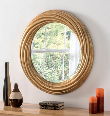 Large round Gold contemporary mirror 84cm