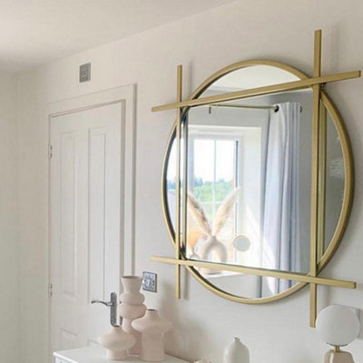 Large Round Gold Wall Mirror with Square Frame 97cm x 97cm