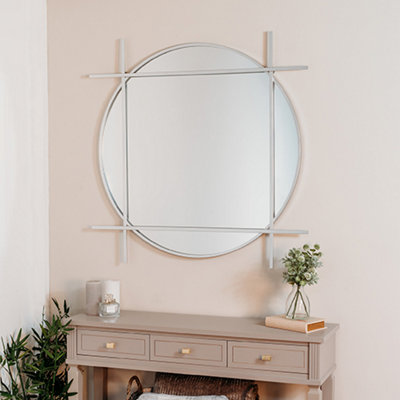 Large Round Silver Wall Mirror with Square Frame 97cm x 97cm