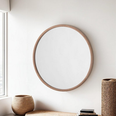 Large Round Solid Oak Wall Mirror 90cm | DIY at B&Q