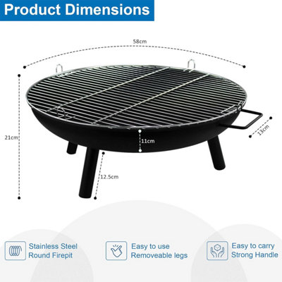 Large Round Steel Fire Pit Garden, Patio & Camping Heater BBQ Burner Bowl