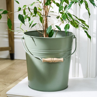 Large Sage Green Indoor Outdoor Garden Bucket Planter Pot