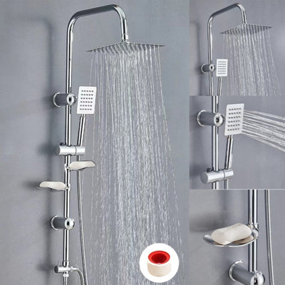 Large Shower Kit Twin Head Waterfall Chrome Adjust Riser Rail