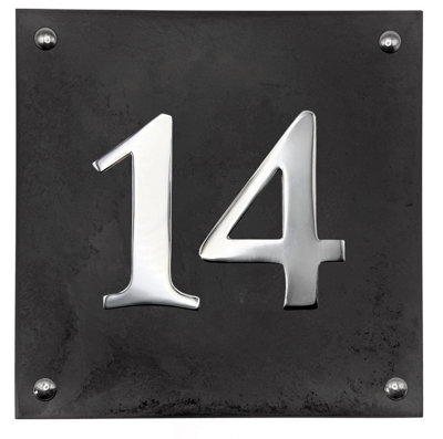 Large Slate House Number - Black Slate with raised Chrome Digits ...