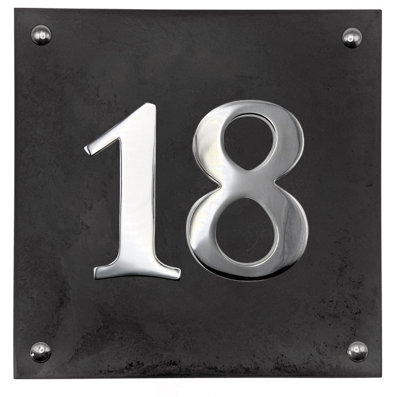 Large Slate House Number - Black Slate with raised Chrome Digits ...