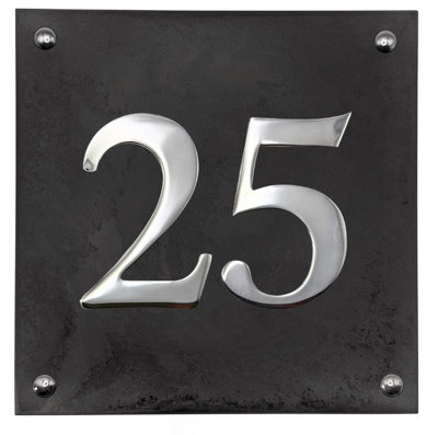 Large Slate House Number - Black Slate with raised Chrome Digits ...