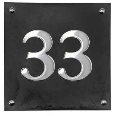 Large Slate House Number - Black Slate with raised Chrome Digits ...