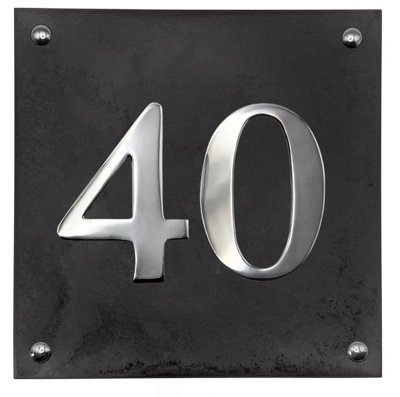 Large Slate House Number - Black Slate with raised Chrome Digits ...