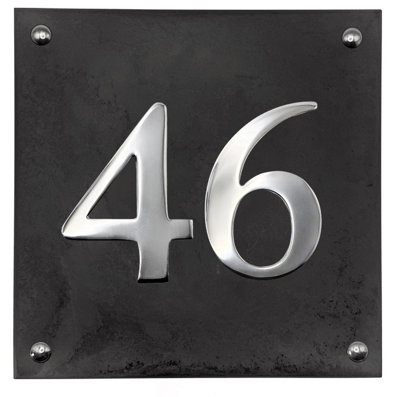Large Slate House Number - Black Slate with raised Chrome Digits ...