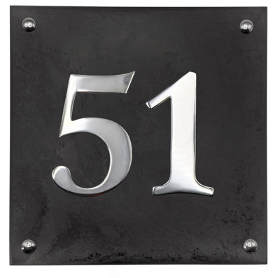 Large Slate House Number - Black Slate with raised Chrome Digits ...