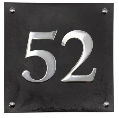 Large Slate House Number - Black Slate with raised Chrome Digits ...