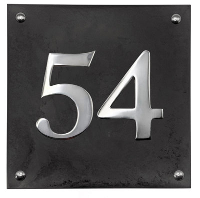 Large Slate House Number - Black Slate with raised Chrome Digits ...
