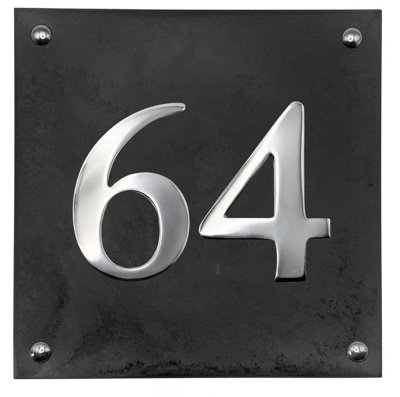 Large Slate House Number - Black Slate with raised Chrome Digits ...