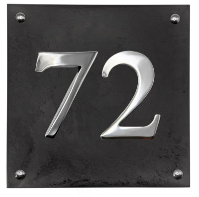 Large Slate House Number - Black Slate with raised Chrome Digits ...