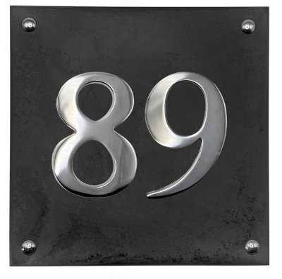 Large Slate House Number - Black Slate with raised Chrome Digits ...