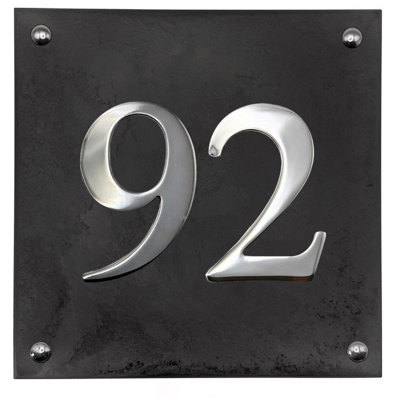 Large Slate House Number - Black Slate with raised Chrome Digits ...