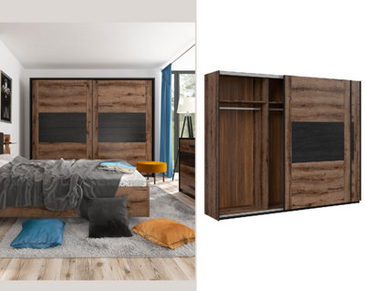 Large Sliding Door Wardrobe Oak Black Storage Bedroom Furniture 270cm ...