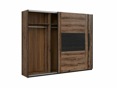Large Sliding Door Wardrobe Oak Black Storage Bedroom Furniture 270cm ...