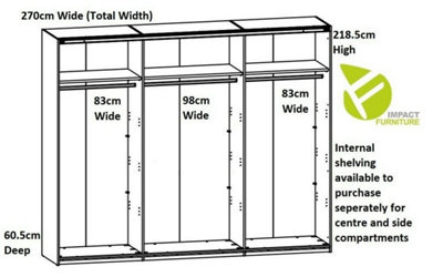 Large Sliding Door Wardrobe Oak Black Storage Bedroom Furniture 270cm ...