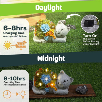 Large Solar Cat Garden Ornament Indoor/Outdoor with 6 LED Lights