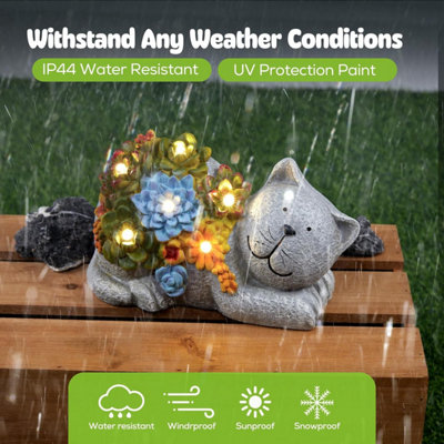 Large Solar Cat Garden Ornament Indoor/Outdoor with 6 LED Lights