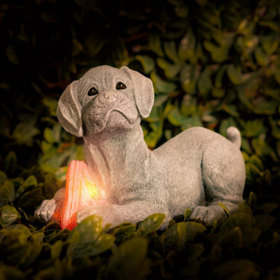 Large Solar Dog Ornament Garden LED Light Up Puppy Stone Effect Statue ...