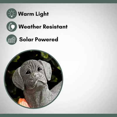 Large Solar Dog Ornament Garden LED Light Up Puppy Stone Effect Statue ...