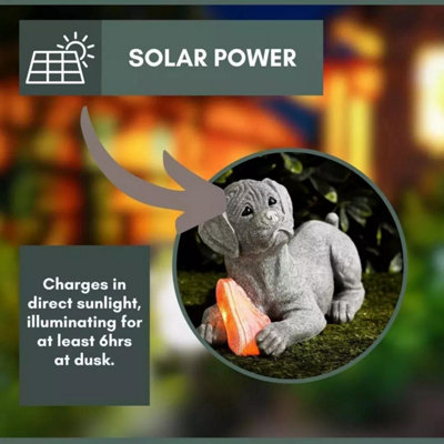 Large Solar Dog Ornament Garden LED Light Up Puppy Stone Effect Statue ...