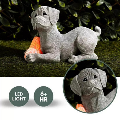 Large Solar Dog Ornament Garden LED Light Up Puppy Stone Effect Statue ...