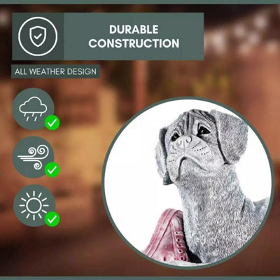 Large Solar Dog Ornament Garden LED Light Up Puppy Stone Effect Statue ...