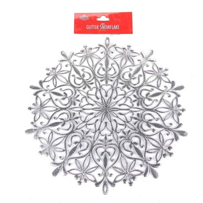 Large Sparkling Glitter Snowflake Decoration 39cm - Silver