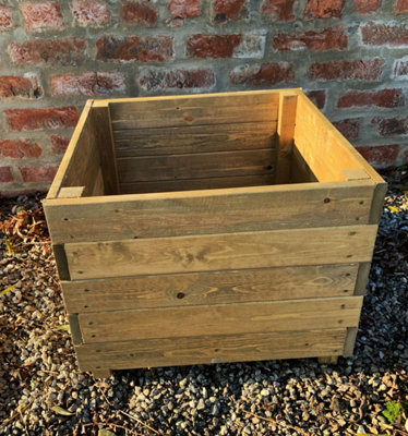 Large Square Wooden Garden Planter Plant Flower Trough Timber Box Pot ...