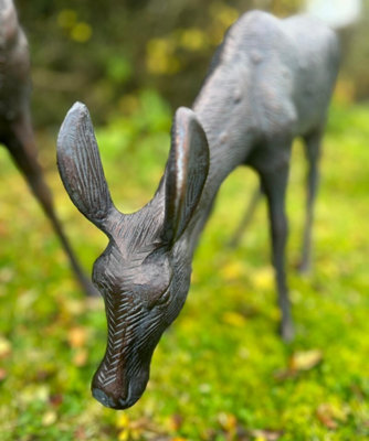 Large Stag and Doe Deer Garden Sculptures cast Aluminium with aged finish